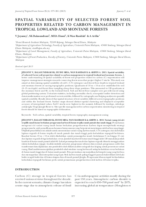 (PDF) Spatial Variability of Selected Forest Soil Properties Related to Carbon Management in ...