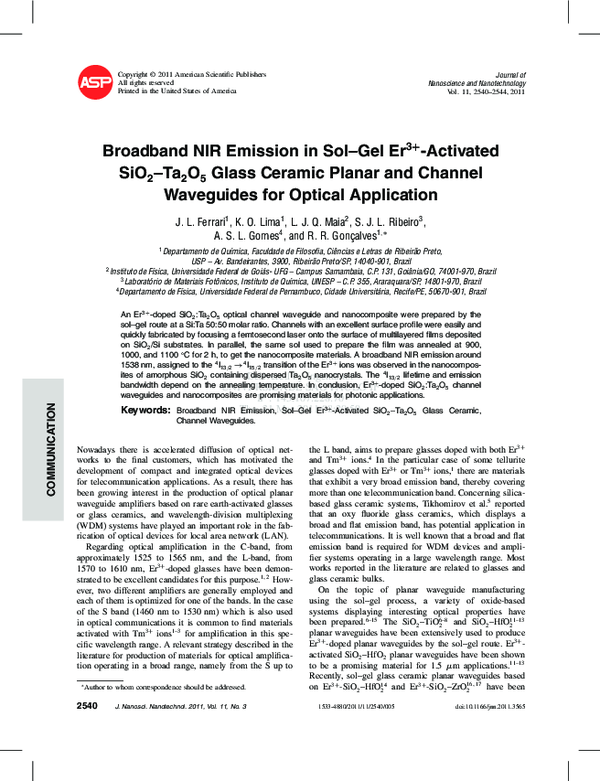 Pdf Nanostructured Er3 Doped Sio2tio2 And Sio2tio2al2o3 Solgel 6532