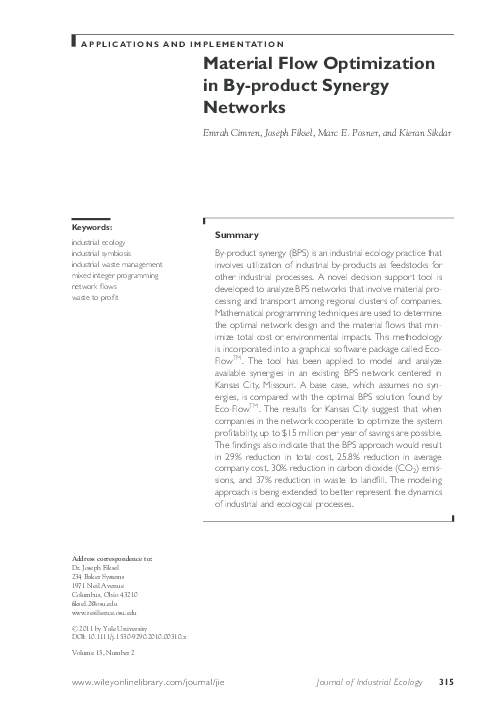 (PDF) Material Flow Optimization in By-product Synergy Networks