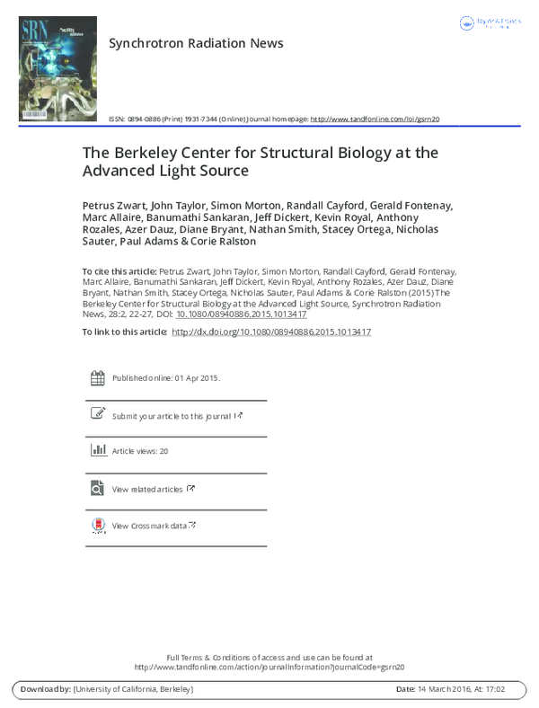 (PDF) The Berkeley Center for Structural Biology at the Advanced Light ...