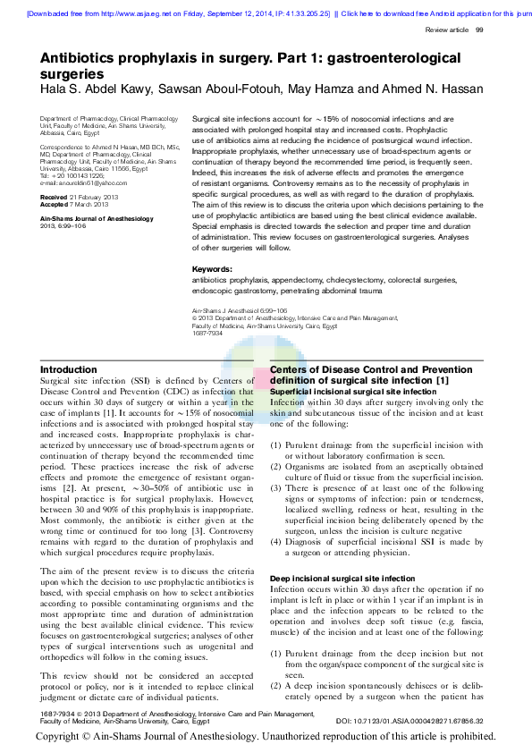 (PDF) Antibiotics prophylaxis in surgery. Part 1: gastroenterological ...