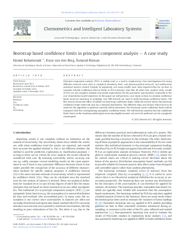 (PDF) Bootstrap based confidence limits in principal component analysis — A case study