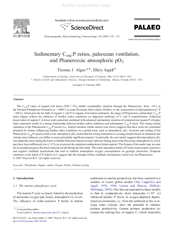 (PDF) Phanerozoic Sedimentary Corg:P Ratios and Paleocean Ventilation