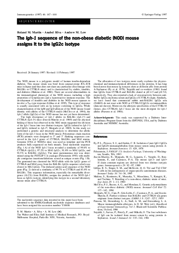(PDF) The Igh-1 sequence of the non-obese diabetic (NOD) mouse assigns ...