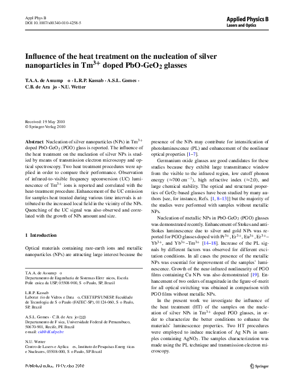 (PDF) Influence of the heat treatment on the nucleation of silver ...