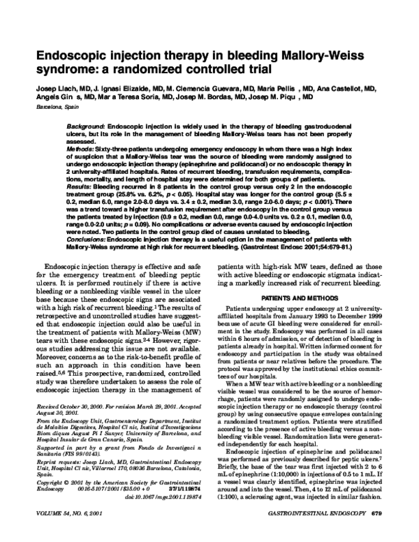 (PDF) Endoscopic injection therapy in bleeding Mallory-Weiss syndrome ...