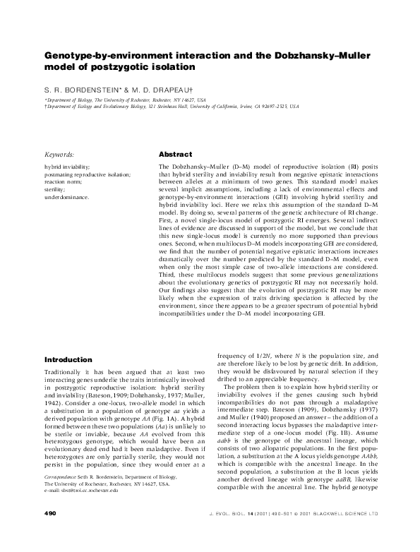 (PDF) Genotype-by-environment interaction and the Dobzhansky-Muller ...