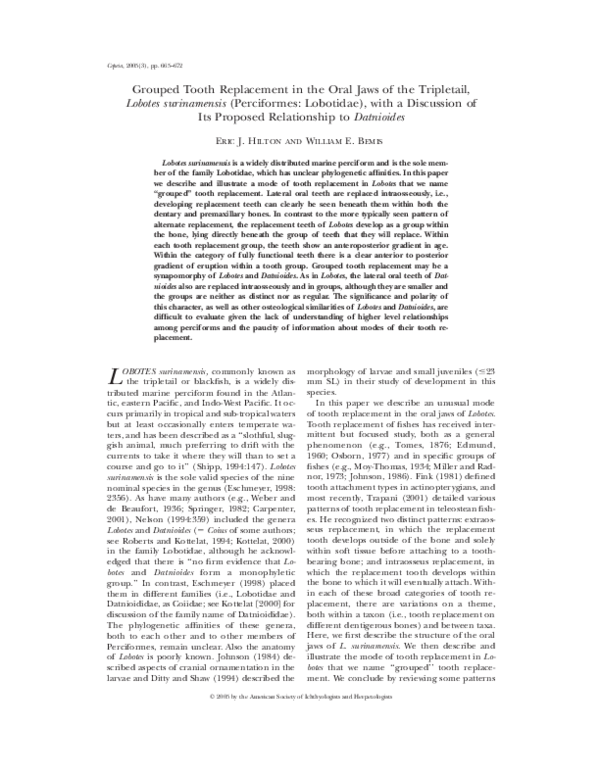 (PDF) Grouped Tooth Replacement in the Oral Jaws of the Tripletail ...