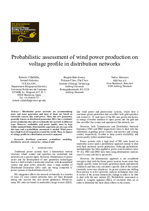 (PDF) Probabilistic assessment of wind power production on voltage profile in distribution networks