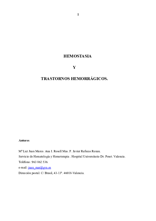 (PDF) HEMOSTASIA Y TRASTORNOS HEMORRÁGICOS