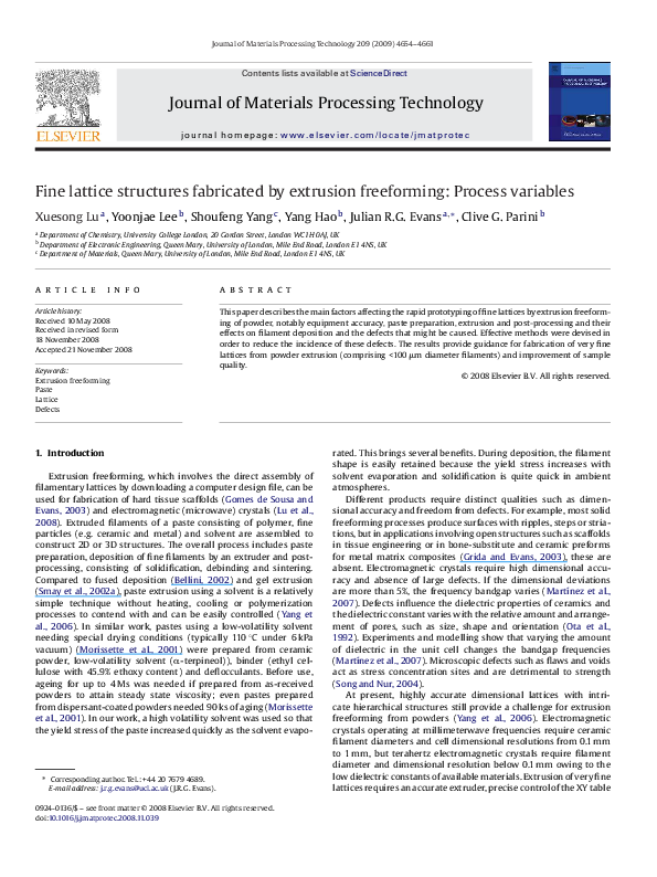 (PDF) Fine lattice structures fabricated by extrusion freeforming ...