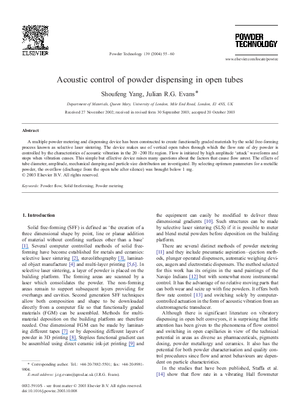 (PDF) Acoustic control of powder dispensing in open tubes