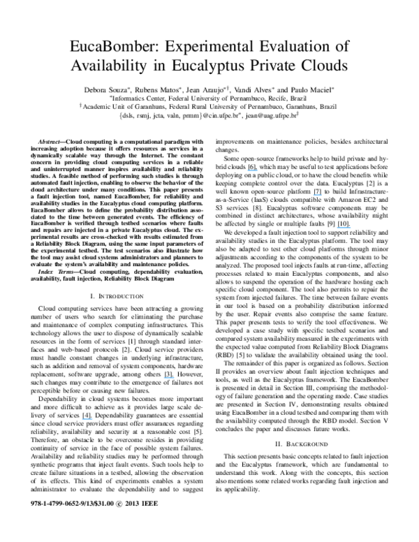 (PDF) EucaBomber: Experimental Evaluation of Availability in Eucalyptus Private Clouds