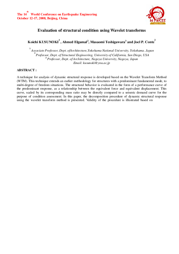 (PDF) Evaluation of structural condition using Wavelet transforms