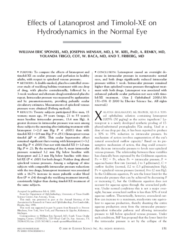 (PDF) Effects of latanoprost and timolol-XE on hydrodynamics in the ...