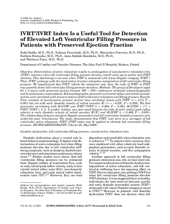 IVRT'/IVRT Index Is a Useful Tool for Detection of Elevated Left ...