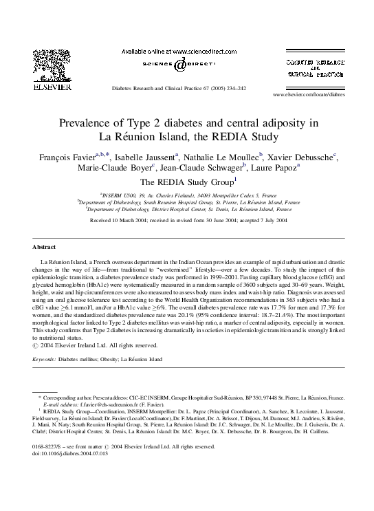 (PDF) Prevalence of Type 2 diabetes and central adiposity in La Réunion ...