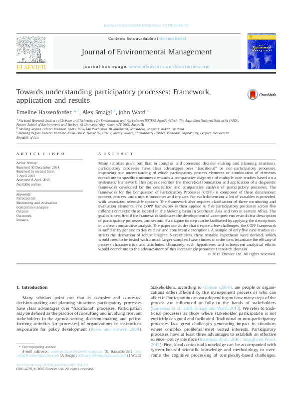 (PDF) Evaluating participatory research: Framework, methods and ...