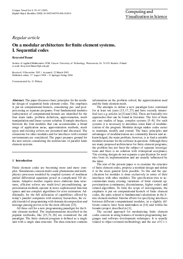 (PDF) On a modular architecture for finite element systems. I. Sequential codes