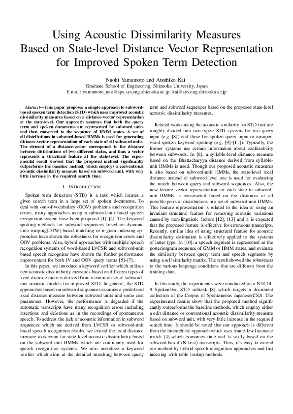 (PDF) Using acoustic dissimilarity measures based on state-level distance vector representation ...