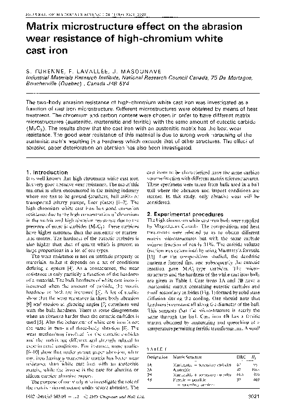 (PDF) Matrix microstructure effect on the abrasion wear resistance of high-chromium white cast iron