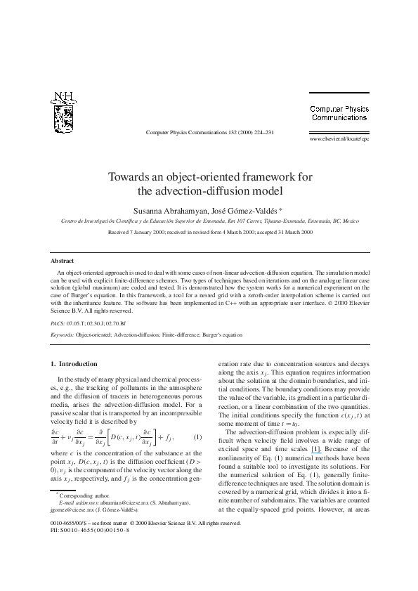 (PDF) Towards an object-oriented framework for the advection-diffusion model