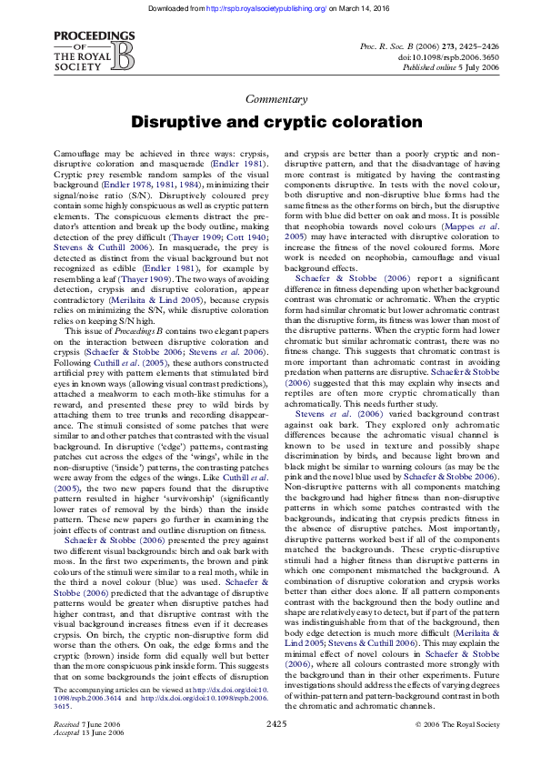 (PDF) Disruptive and cryptic coloration