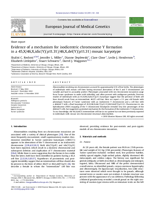 (PDF) Evidence of a mechanism for isodicentric chromosome Y formation ...