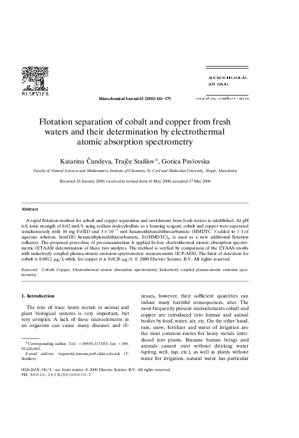(PDF) Flotation separation of cobalt and copper from fresh waters and ...