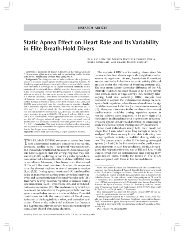 (PDF) Static Apnea Effect on Heart Rate and Its Variability in Elite ...