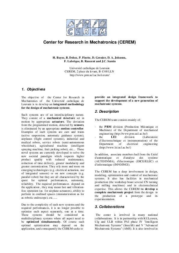 (PDF) Center for Research in Mechatronics (CEREM)