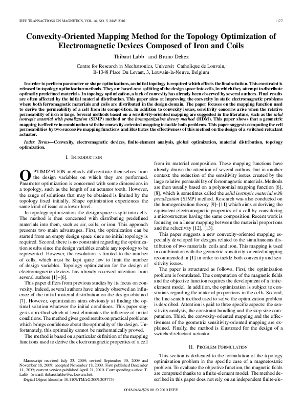 Pdf Convexity Oriented Mapping Method For The Topology Optimization Of Electromagnetic Devices