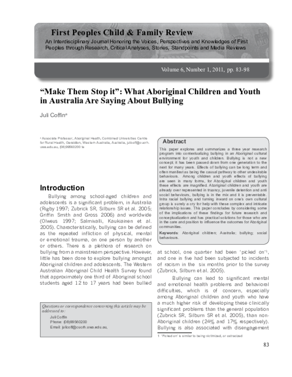 (PDF) “Make Them Stop it”: What Aboriginal Children and Youth in ...