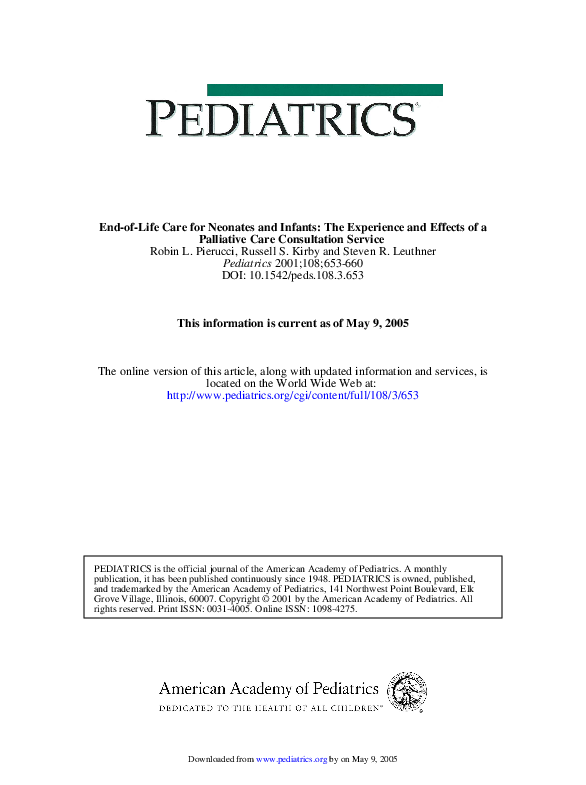 (PDF) End-of-Life Care for Neonates and Infants: The Experience and ...