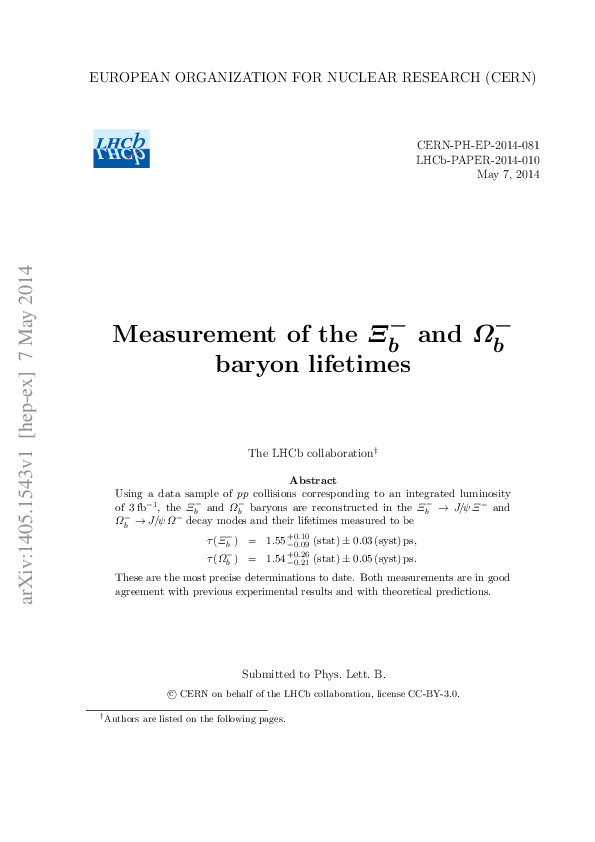 (PDF) Measurement of the Ξb- and Ωb- baryon lifetimes