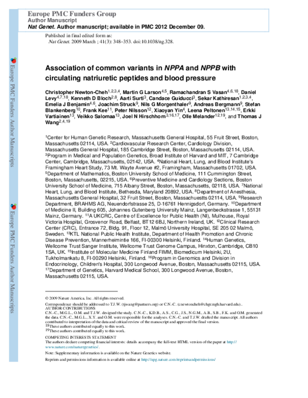 (PDF) Association of common variants in NPPA and NPPB with circulating ...