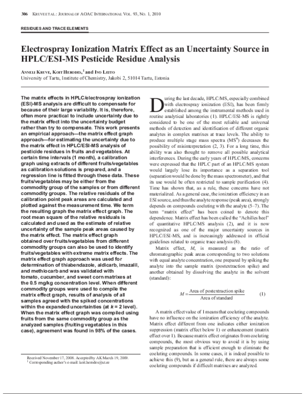 (PDF) Electrospray ionization matrix effect as an uncertainty source in ...
