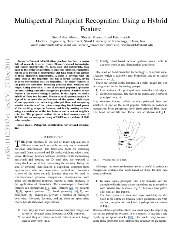 Pdf Multispectral Palmprint Recognition Using A Hybrid Feature