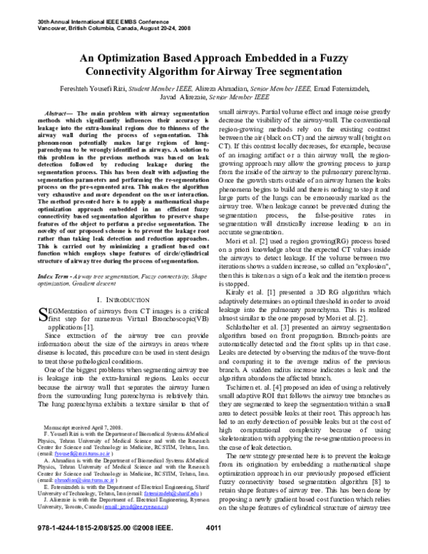 Pdf An Optimization Based Approach Embedded In A Fuzzy Connectivity Algorithm For Airway Tree