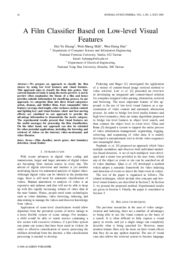 (PDF) A Film Classifier Based on Low-level Visual Features