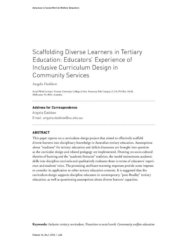 (PDF) Scaffolding Diverse Learners in Tertiary Education: Educators ...