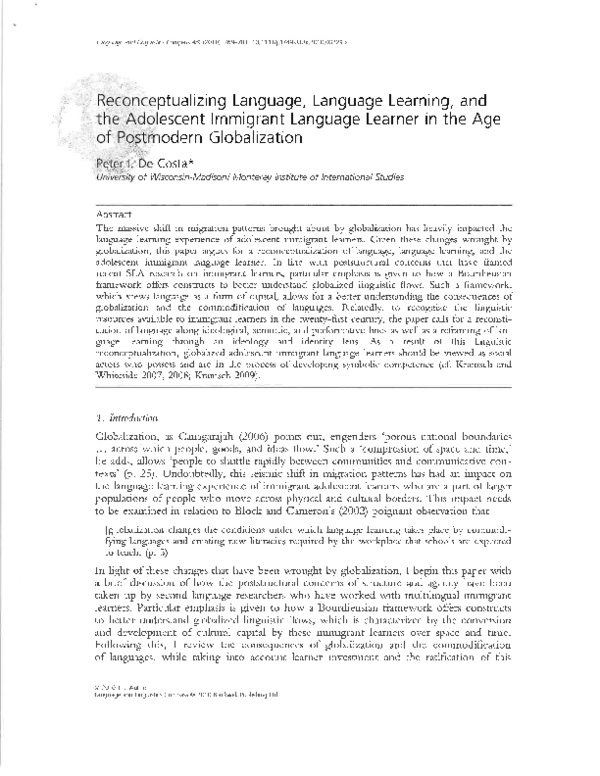 (PDF) Reconceptualizing Language Learning, and the Adolescent Immigrant ...