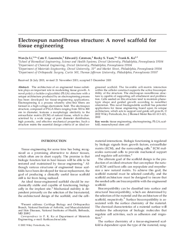 (PDF) Electrospun nanofibrous structure: A novel scaffold for tissue ...
