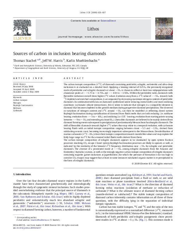 (PDF) Sources of carbon in inclusion bearing diamonds