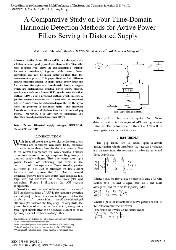 (PDF) A Comparative Study on Four Time-Domain Harmonic Detection Methods for Active Power ...