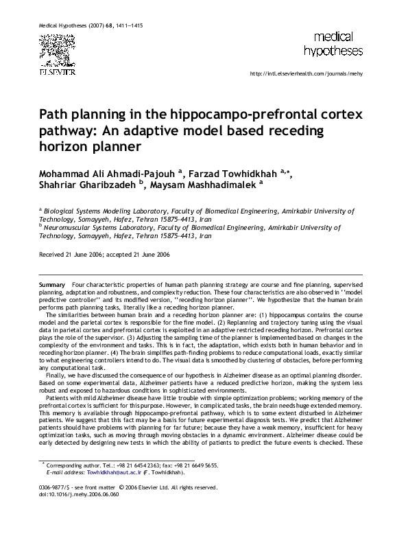 (PDF) Path planning in the hippocampo-prefrontal cortex pathway: An adaptive model based ...
