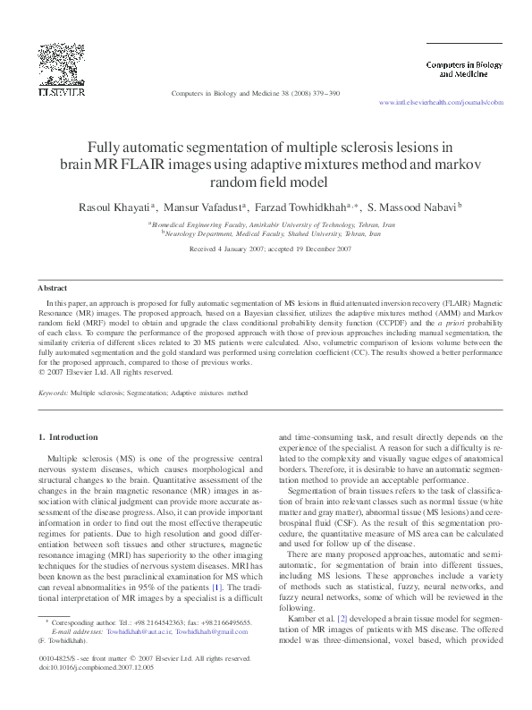 Pdf Fully Automatic Segmentation Of Multiple Sclerosis Lesions In Brain Mr Flair Images Using 