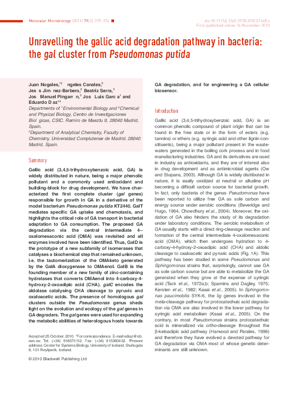 (PDF) Unravelling the gallic acid degradation pathway in bacteria: the ...