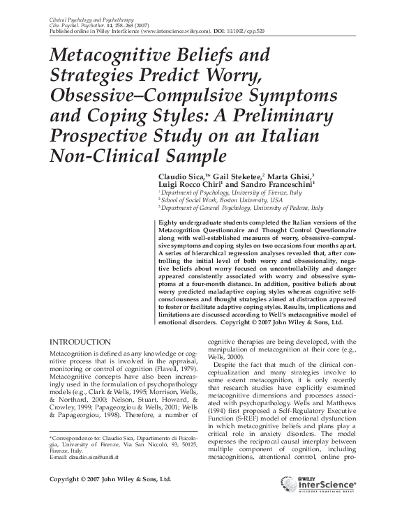 Pdf Metacognitive Beliefs And Strategies Predict Worry Obsessive