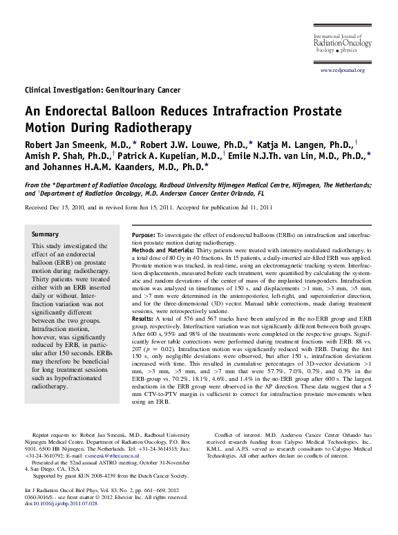 (PDF) An Endorectal Balloon Reduces Intrafraction Prostate Motion ...